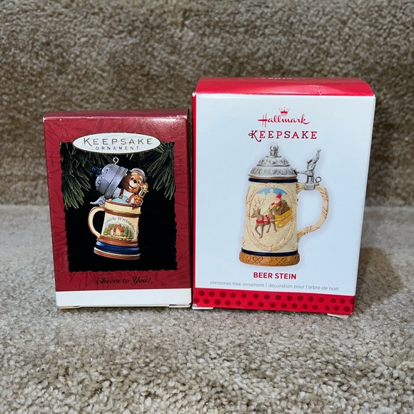 Hallmark | Holiday | 2 Hallmark Cheers To You Bear Beer Stein Ornament ...